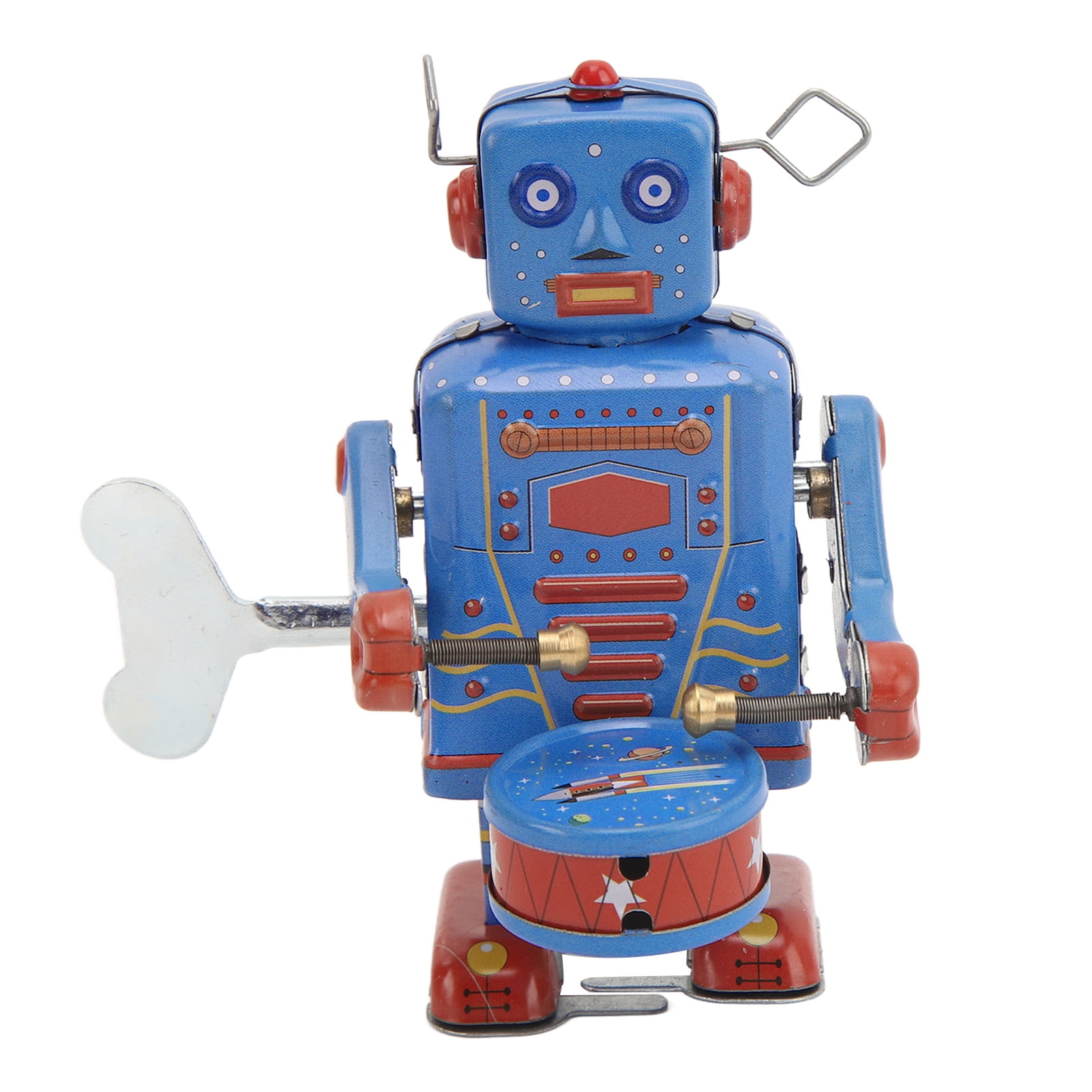 Clockwork Drumming Robot Toy Tinplate Retro Hand Made Drum Wind Up ...