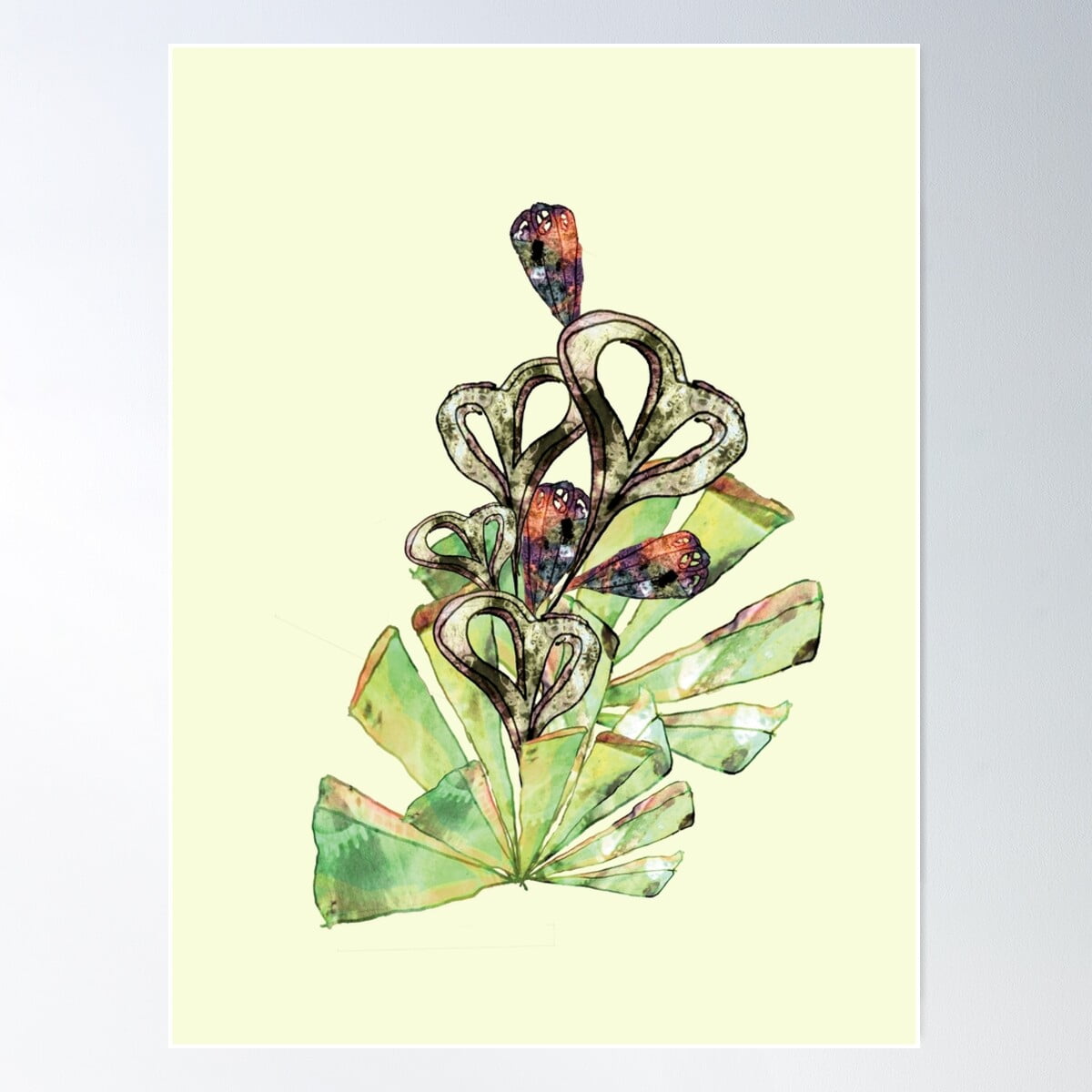 Clockwork Flowers, Steampunk Botanical Pattern Poster Wall Art, Modern ...