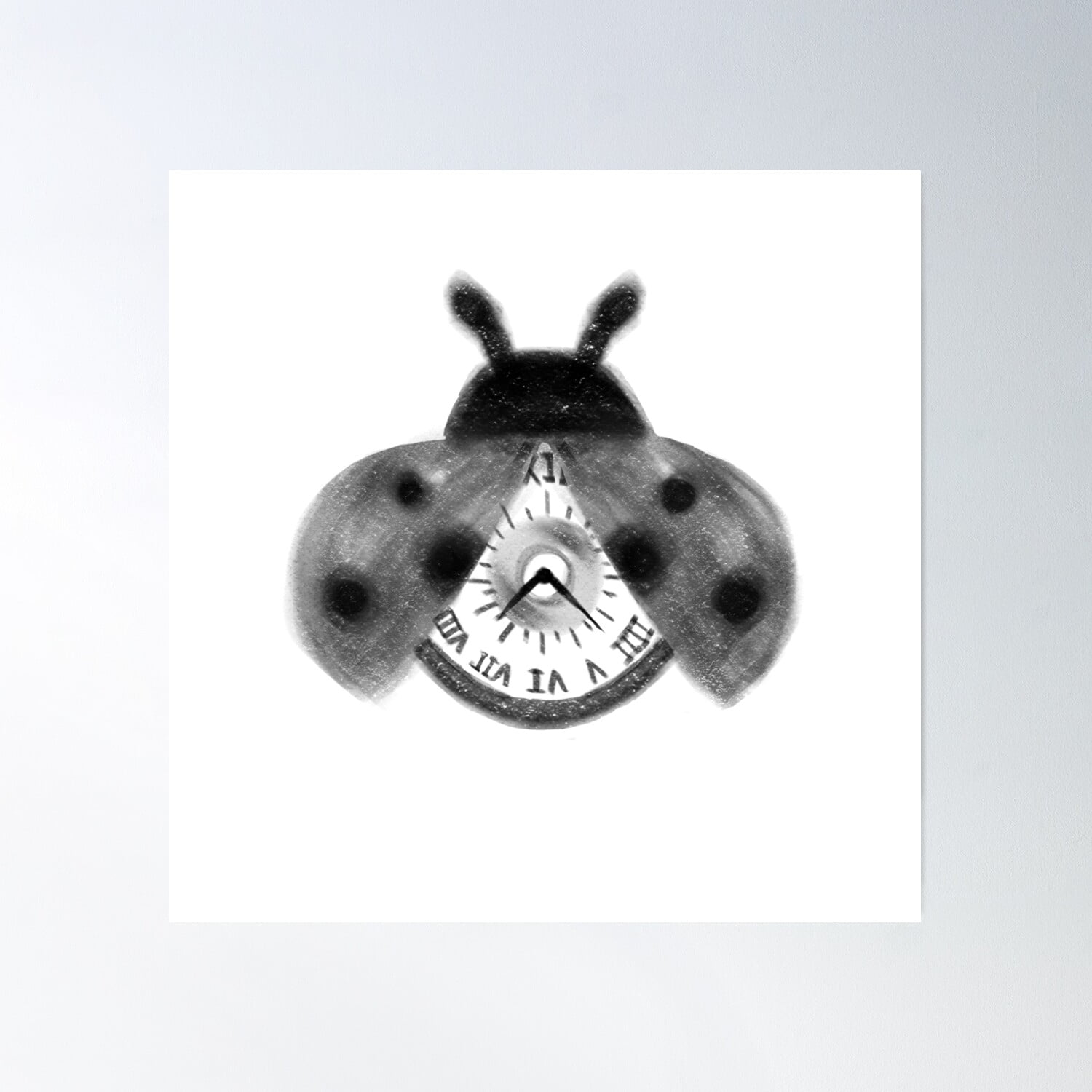 Clockwork Ladybug (Black And White) Poster Wall Art, Modern Wall Decor ...
