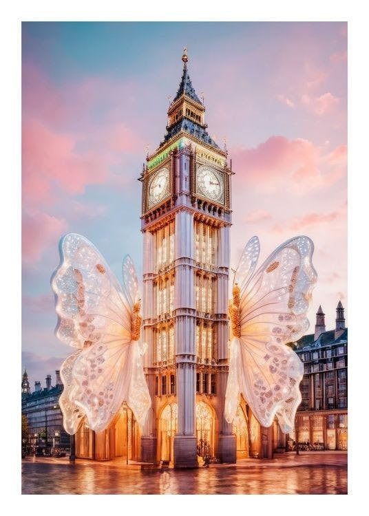 Clockwork Wings Print Wall Art, Modern Wall Decor For Living Room ...