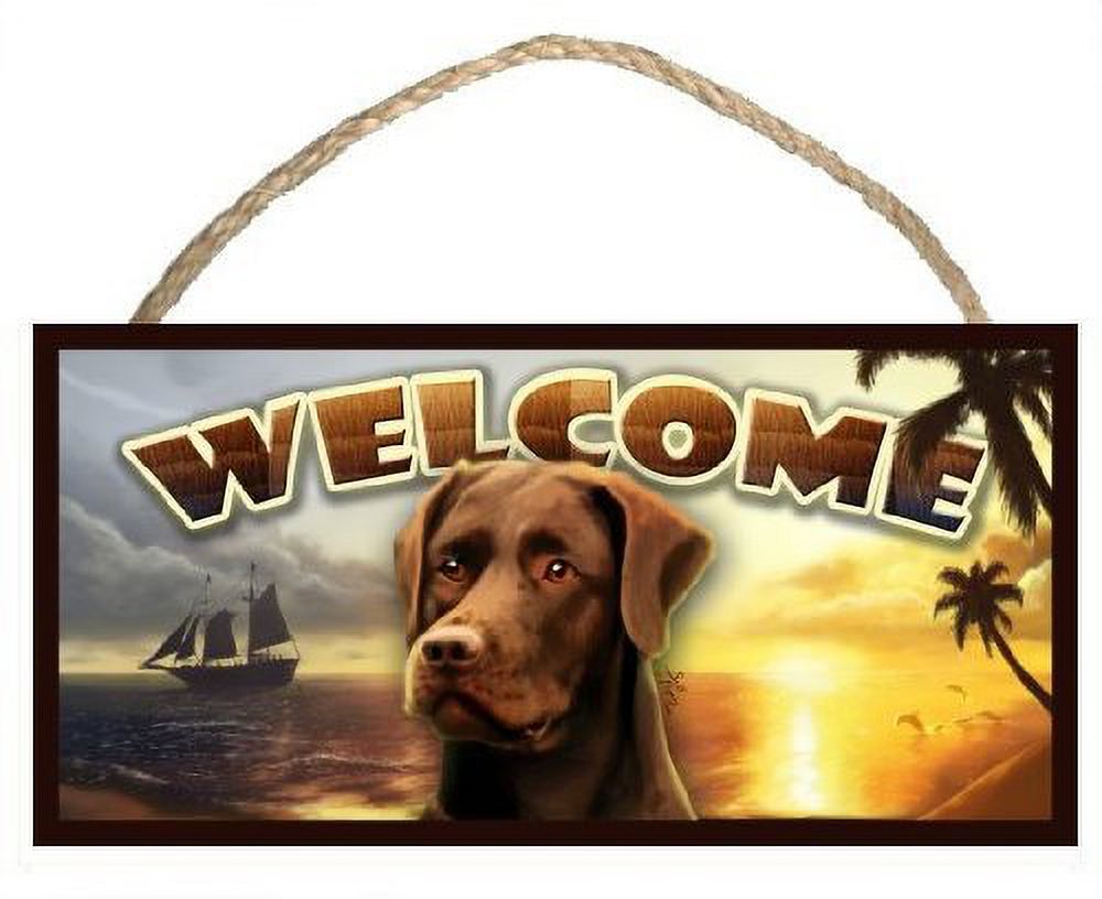 Clocolate Lab (Labrador) Summer Season Welcome Dog Sign / Plaque ...