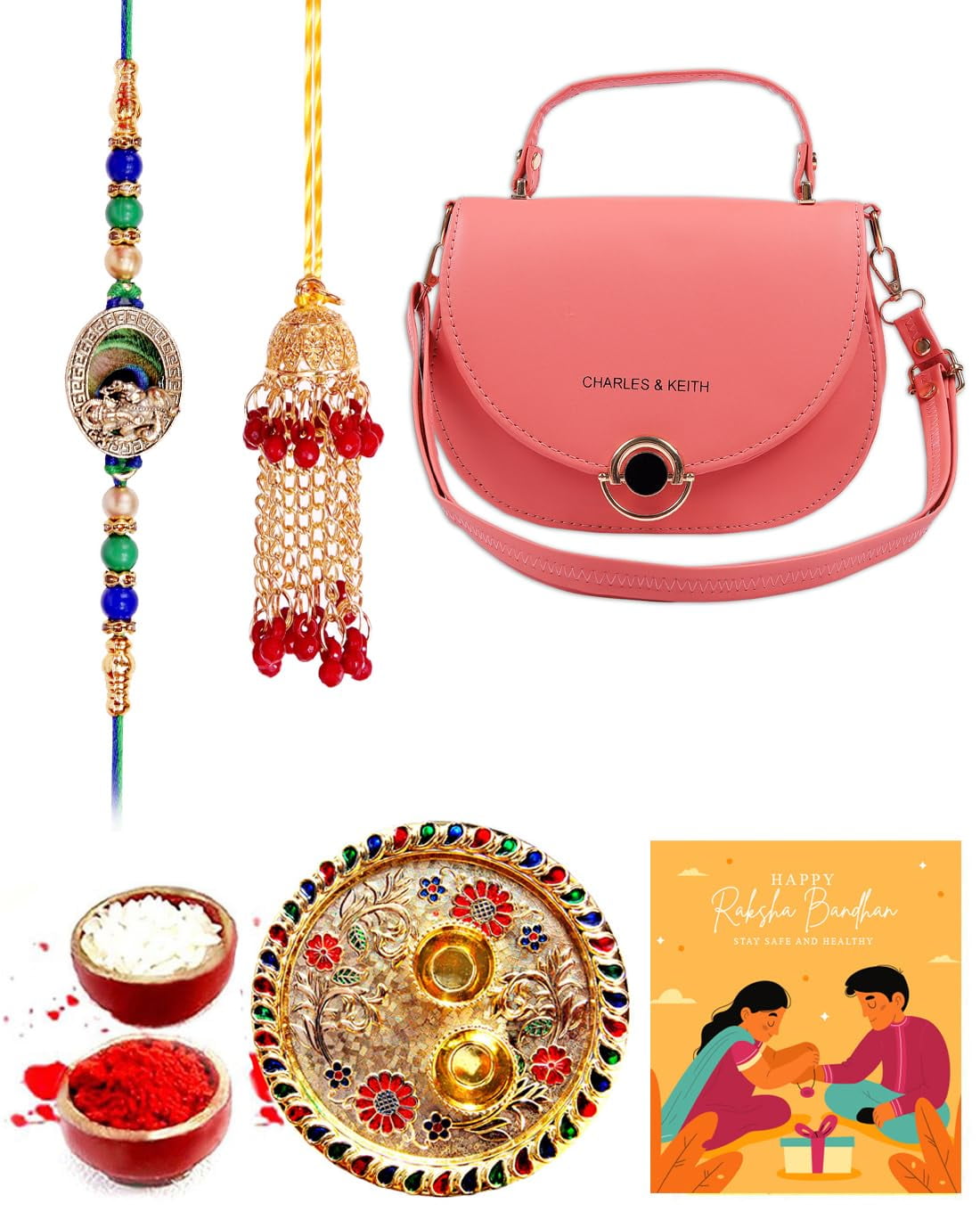 Clocrafts Bhaiya Bhabhi Rakhi and Hand Bag For Bhabhi With Pooja Thali ...