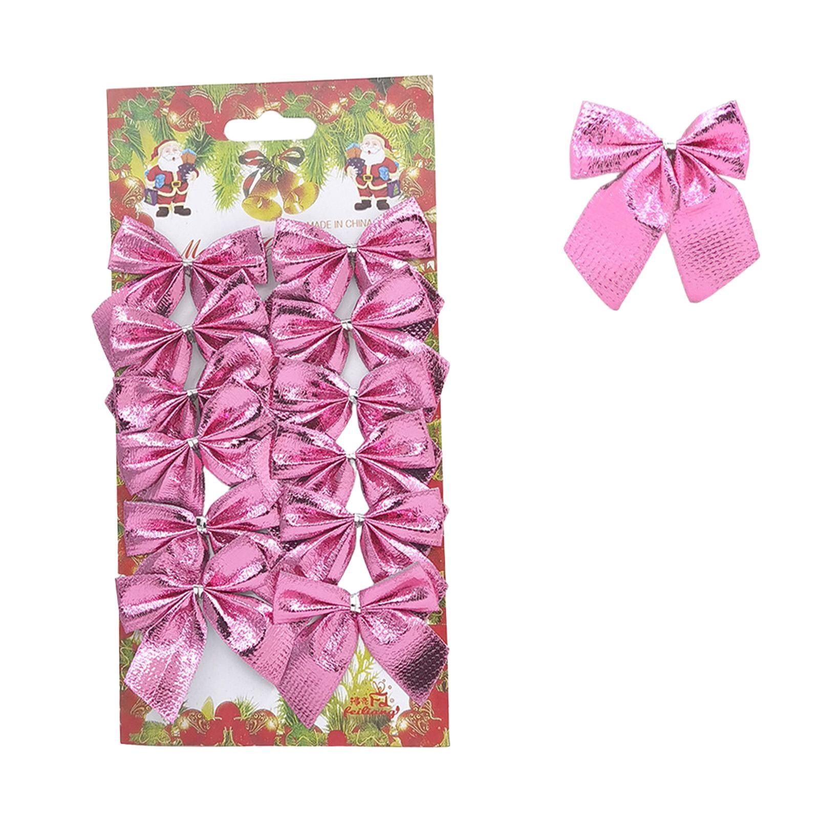 Clode 12pcs Red Christmas Bows Hanging Decorations Gold Silver Bowknot ...