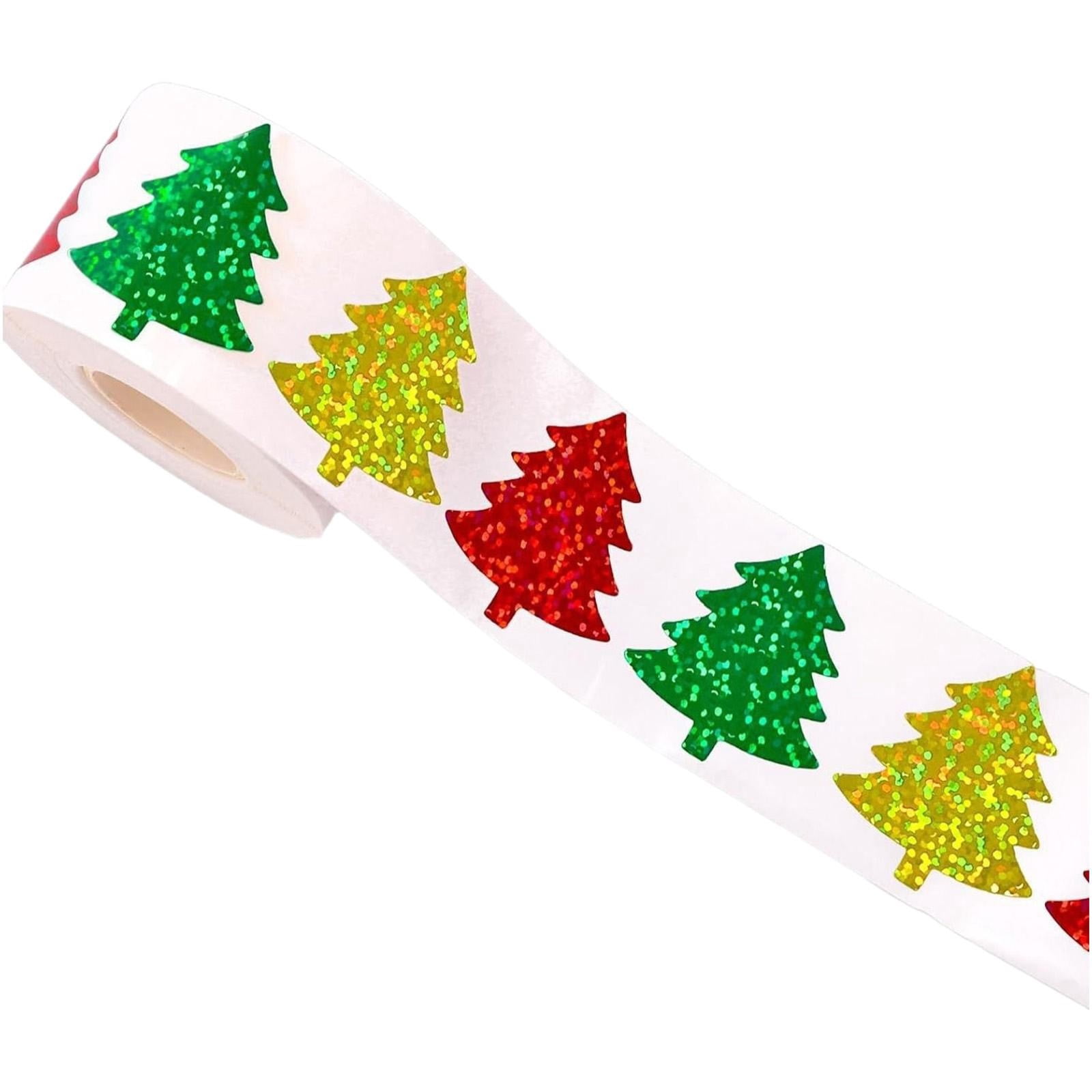 Clode 500 Pcs Waterproof Self-Adhesive Christmas Tree Stickers Roll ...