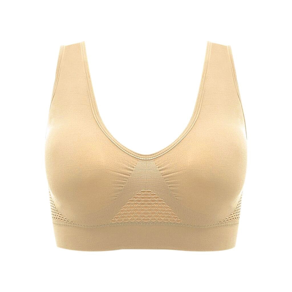 ClodeEU Air Permeable Cooling Summer Sport Yoga Wireless Bra (Beige M ...