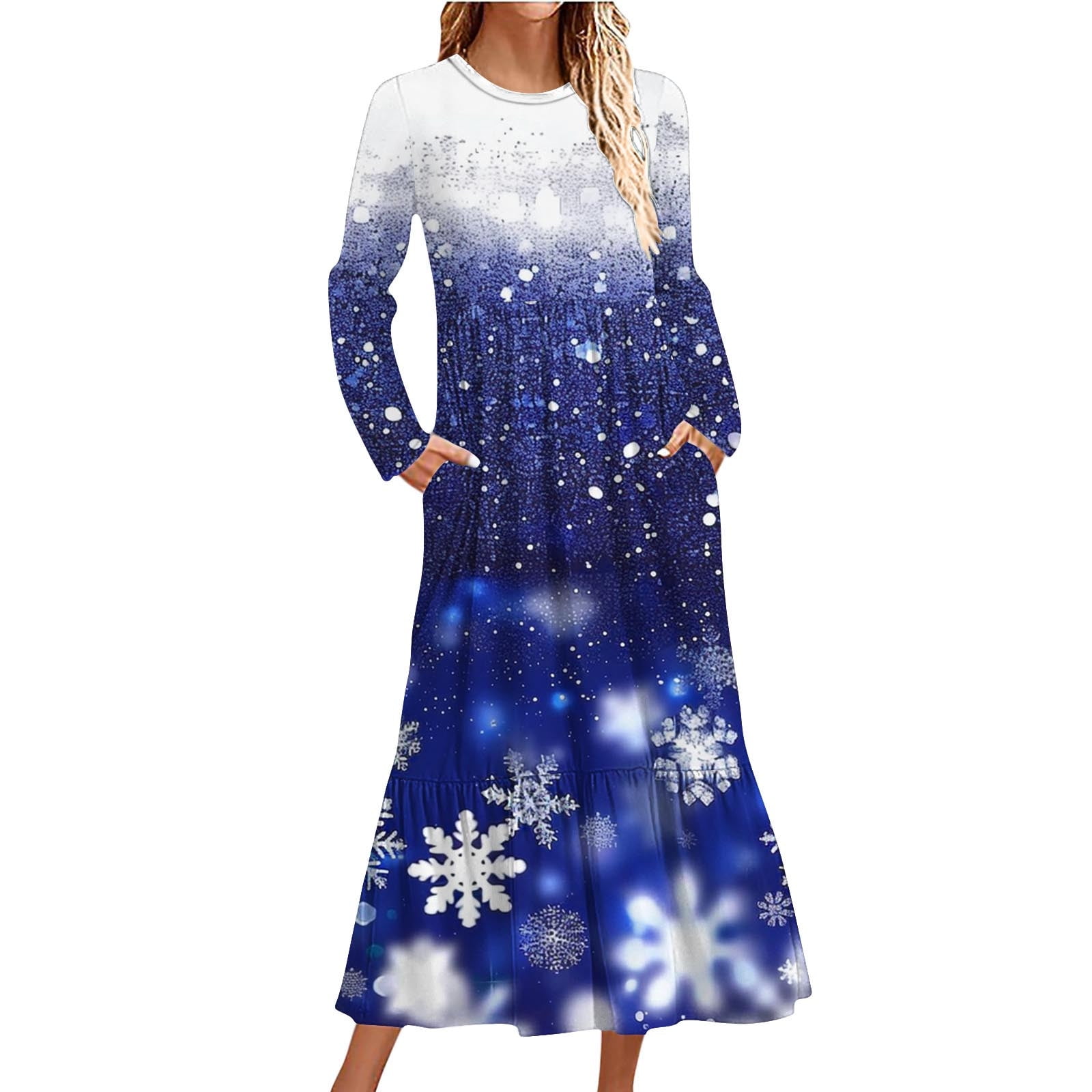 ClodeEU Christmas Graphic Maxi Dress for Women ,Crewneck A Line Long ...