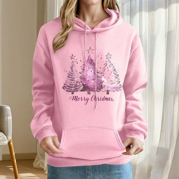 ClodeEU Christmas Hoodie for Women, Christmas Tree Print Xmas Holiday ...