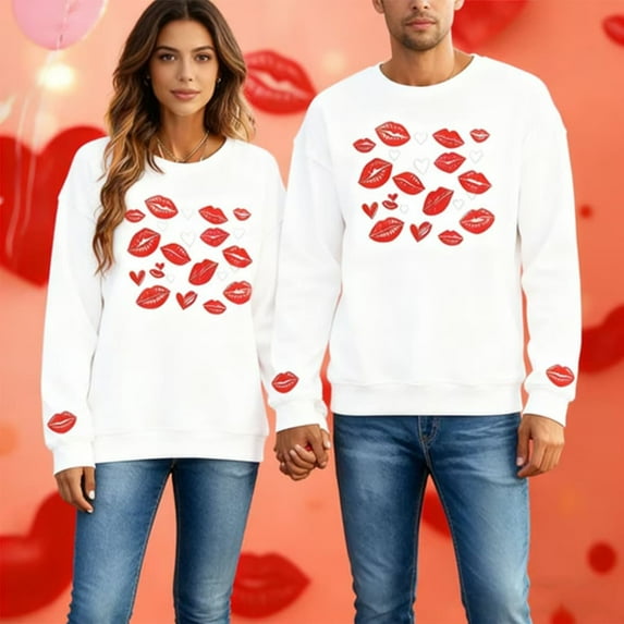 ClodeEU Couple Set Valentine's Day Round Neck Sweatshirt,Lips Heart ...