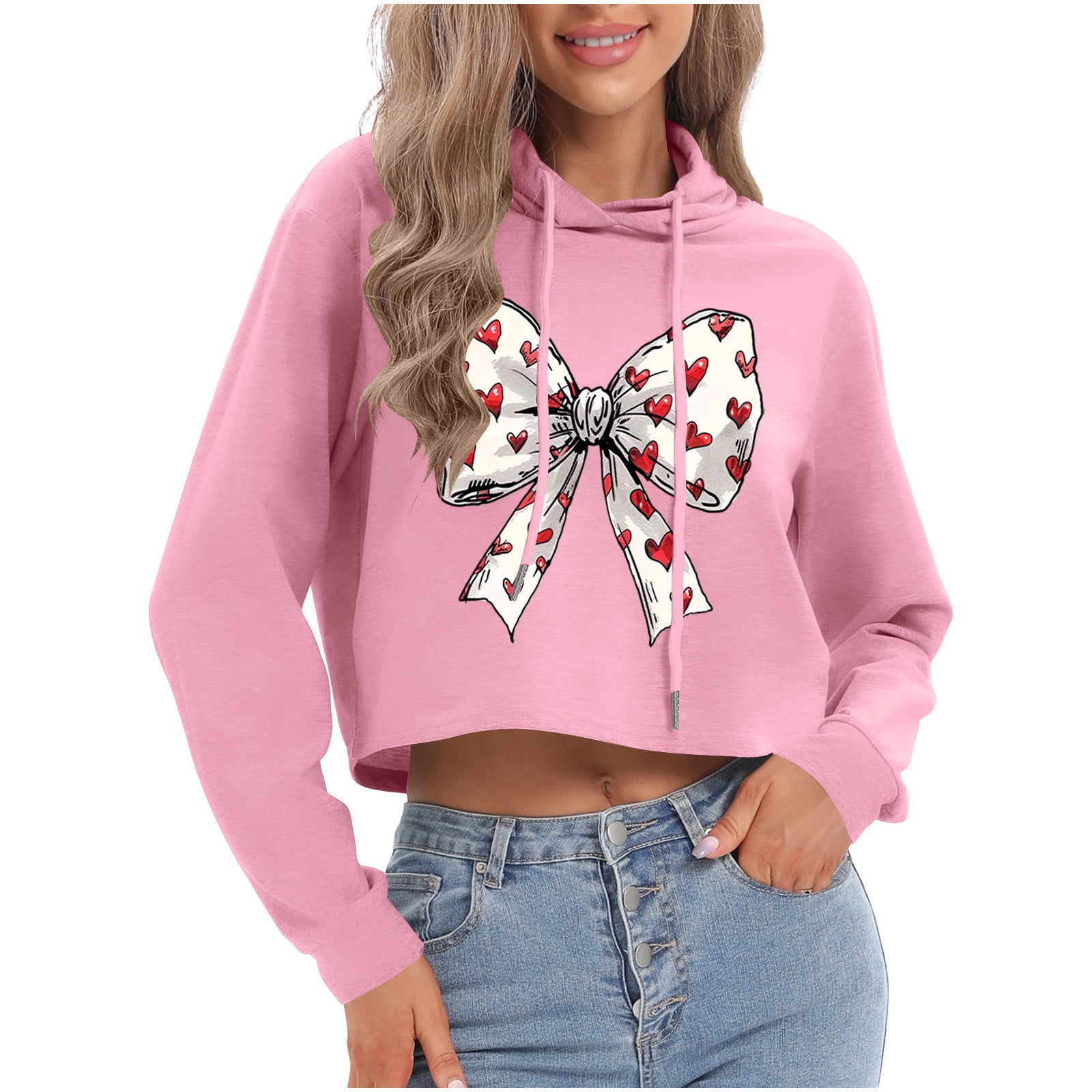 ClodeEU Crop Hoodeid Sweatshirts Tops for Women, Funny Heart Graphic ...