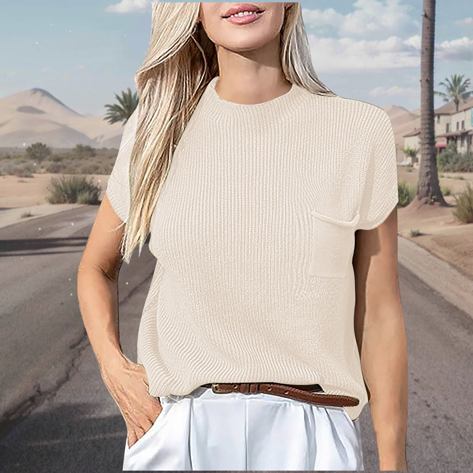 ClodeEU Fall Short Sleeve Sweater for Women,Crewneck Slim Fit T Shirts ...