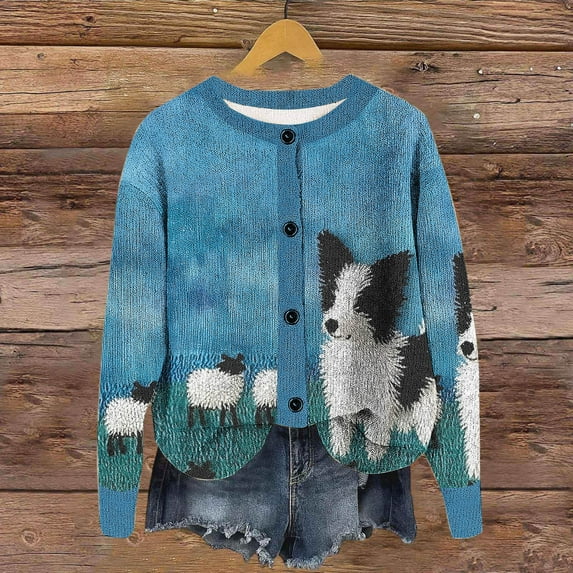 ClodeEU Long Sleeve Cardigan Sweater For Women, Floral Print Round Neck ...