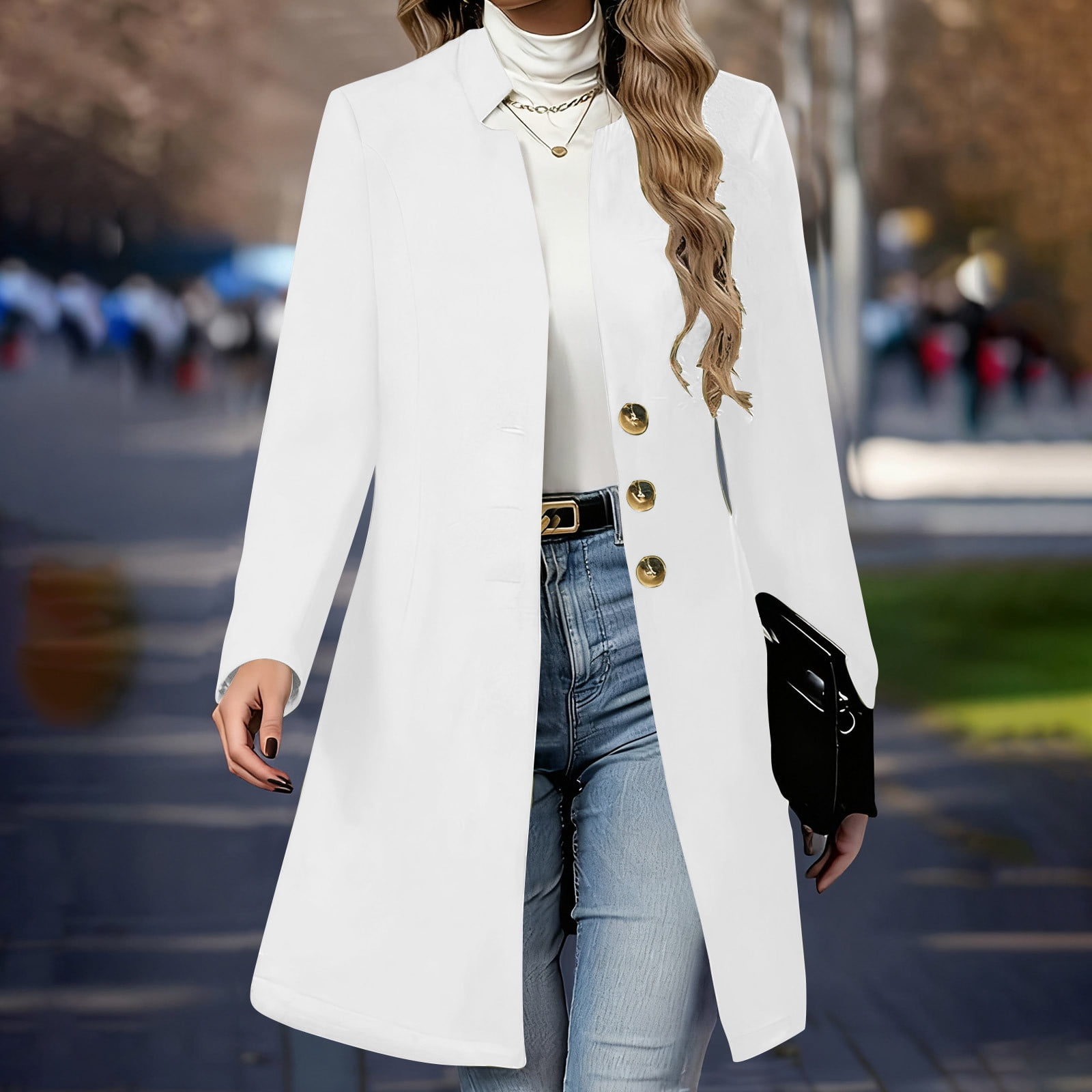 ClodeEU Mid Length Overcoat for Women's,Single Breasted Stand Collar ...