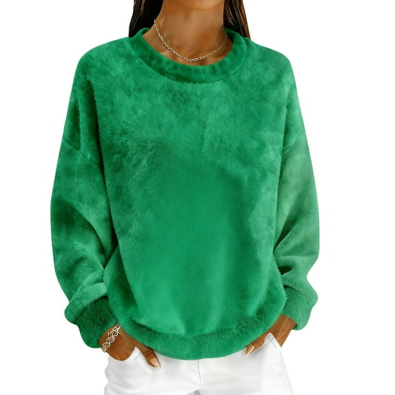 ClodeEU Plush Crewneck Sweatshirts For Women,Loose Fit Casual Warm ...