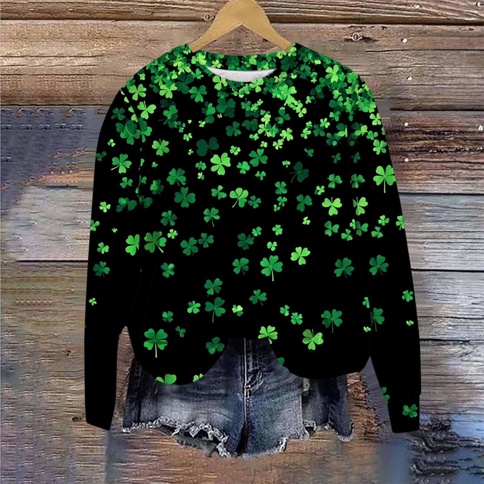 ClodeEU Saint Patrick's Day Clover Print Sweatshirts for Women ,Long ...