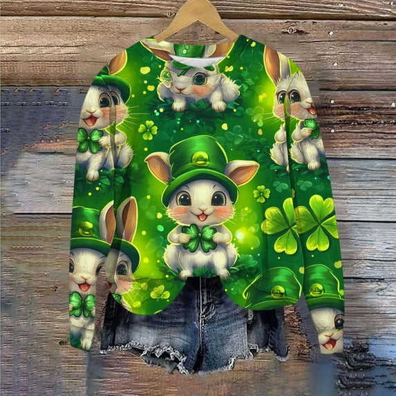 ClodeEU Saint Patrick's Day Clover Print Sweatshirts for Women ,Long ...
