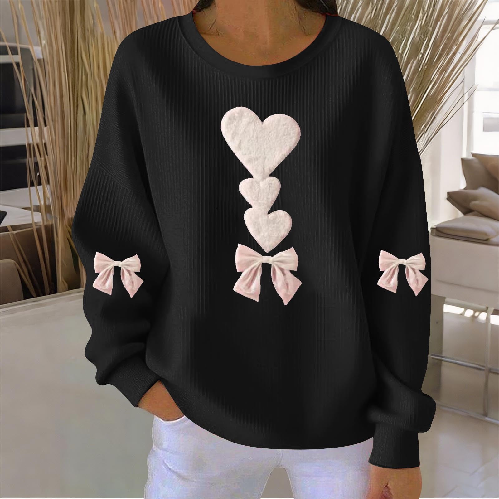 ClodeEU Valentines Sweatshirts for Women,Cute Print Round Neck Long ...