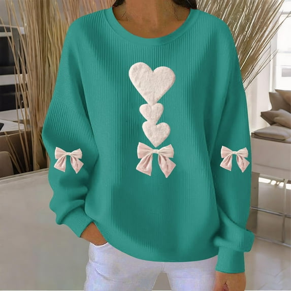 ClodeEU Valentines Sweatshirts for Women,Cute Print Round Neck Long ...