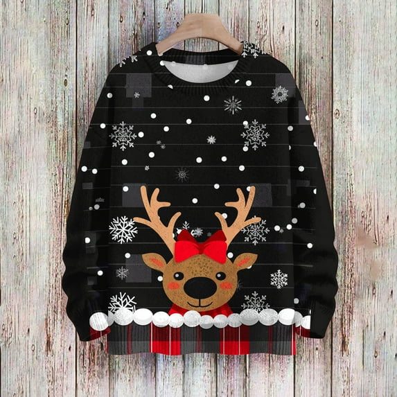 ClodeEU Women Christmas Tree Print Long Sleeve Round Sweaters, Cute ...