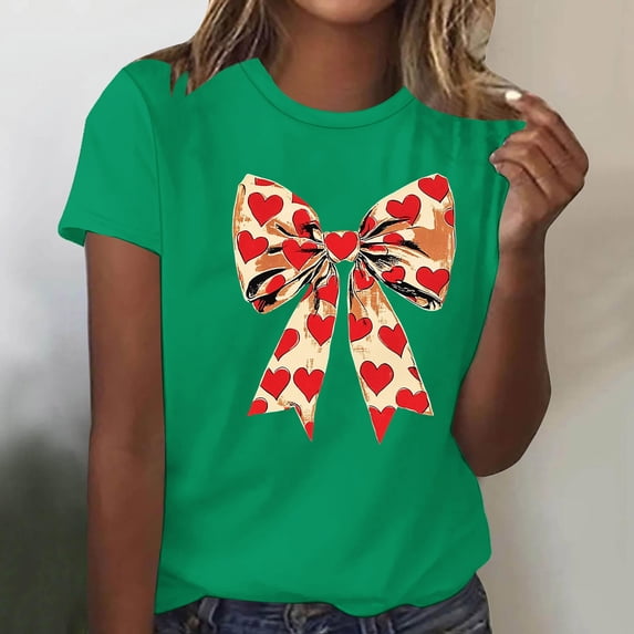 ClodeEU Women Cute Tops Bow Graphic Tees,Printed Crewneck Short Sleeve ...