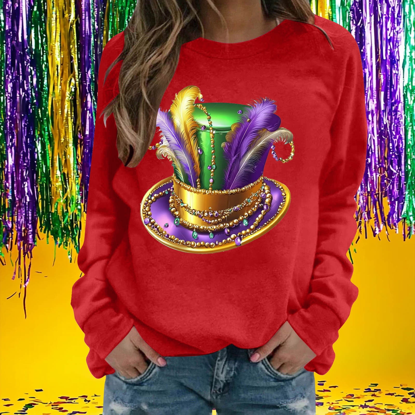 ClodeEU Women Holiday Mardi Gras Sweatshirts,Casual Fashion Long Sleeve ...