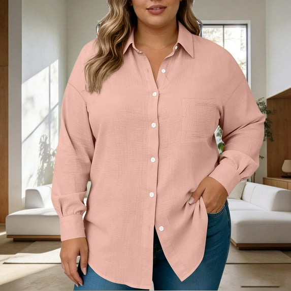 ClodeEU Women Plus Size Button Down Long Sleeve Shirts ,Collared ...