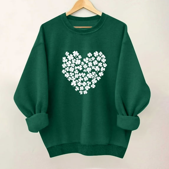 ClodeEU Women St. Patrick's Day Clover Print Sweatshirt，Long Sleeve ...