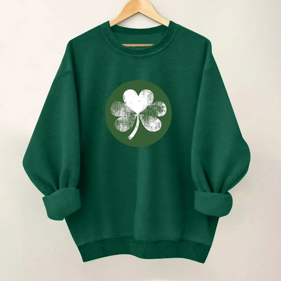 ClodeEU Women St. Patrick's Day Clover Print Sweatshirt，Long Sleeve ...