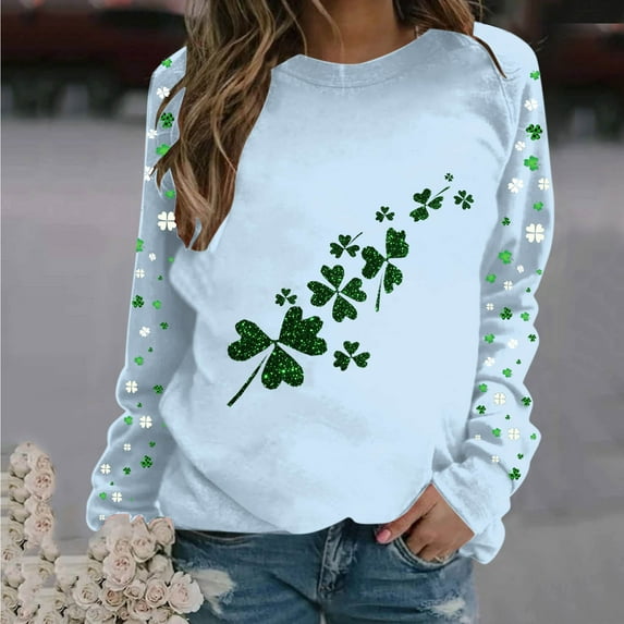 ClodeEU Women St Patricks Day Sweatshirt,Lucky Clover Print Graphic ...