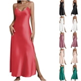 ClodeEU Women Summer Satin Spaghetti Strap V Neck Maxi Dresses,Pure ...