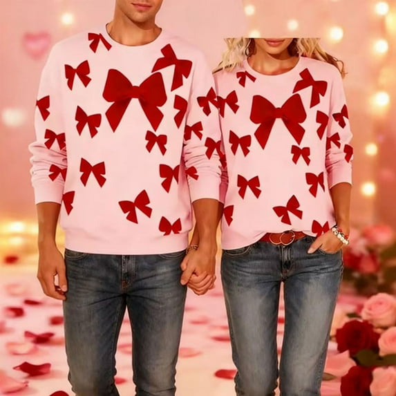 ClodeEU Women's Bow Print Couples Matching Set，Valentine's Day Print ...