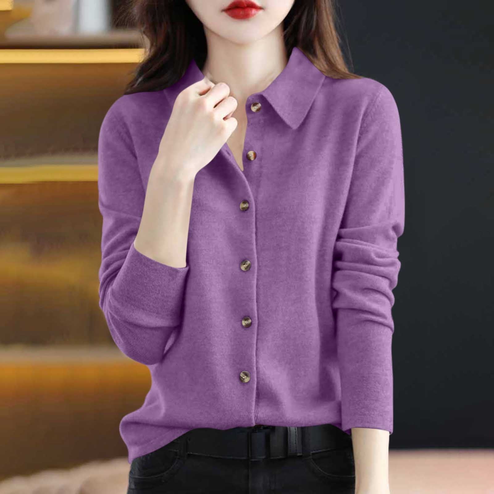 ClodeEU Women's Button Down Lapel Collar Long Sleeve Sweater,Casual ...