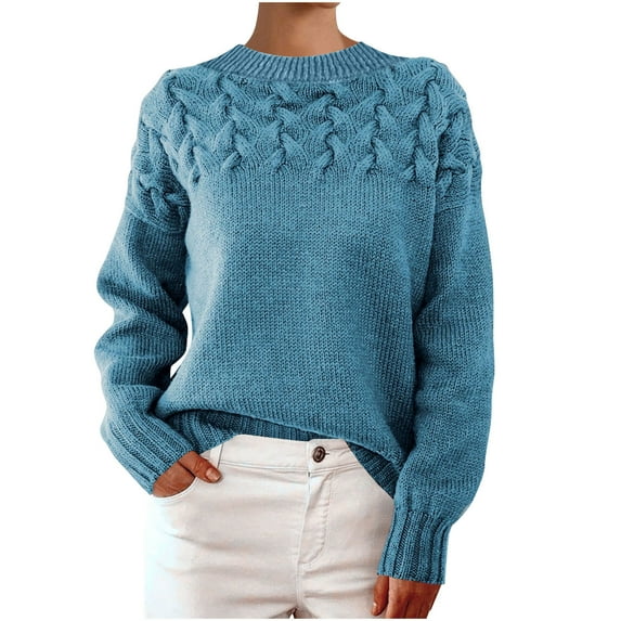 ClodeEU Women's Cable Knit Sweater,Fall Winter Round Neck Long Sleeve ...