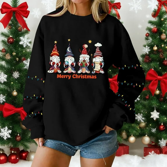 ClodeEU Women's Christmas Cat Print Sweatshirt ,Round Neck Print Long ...