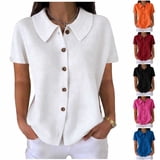 ClodeEU Women's Collared Short Sleeve Button Down Shirt, Casual Solid ...