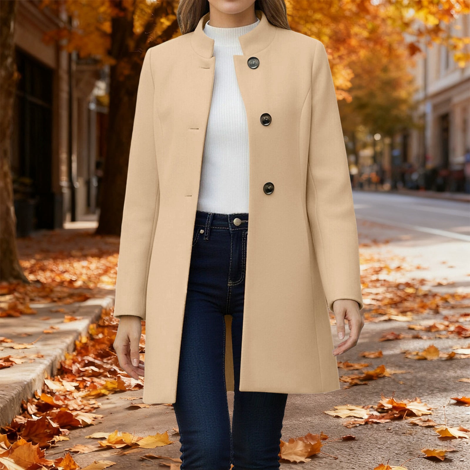 ClodeEU Women's Collarless Single Breasted Mid Long Pea Coats ,Long ...