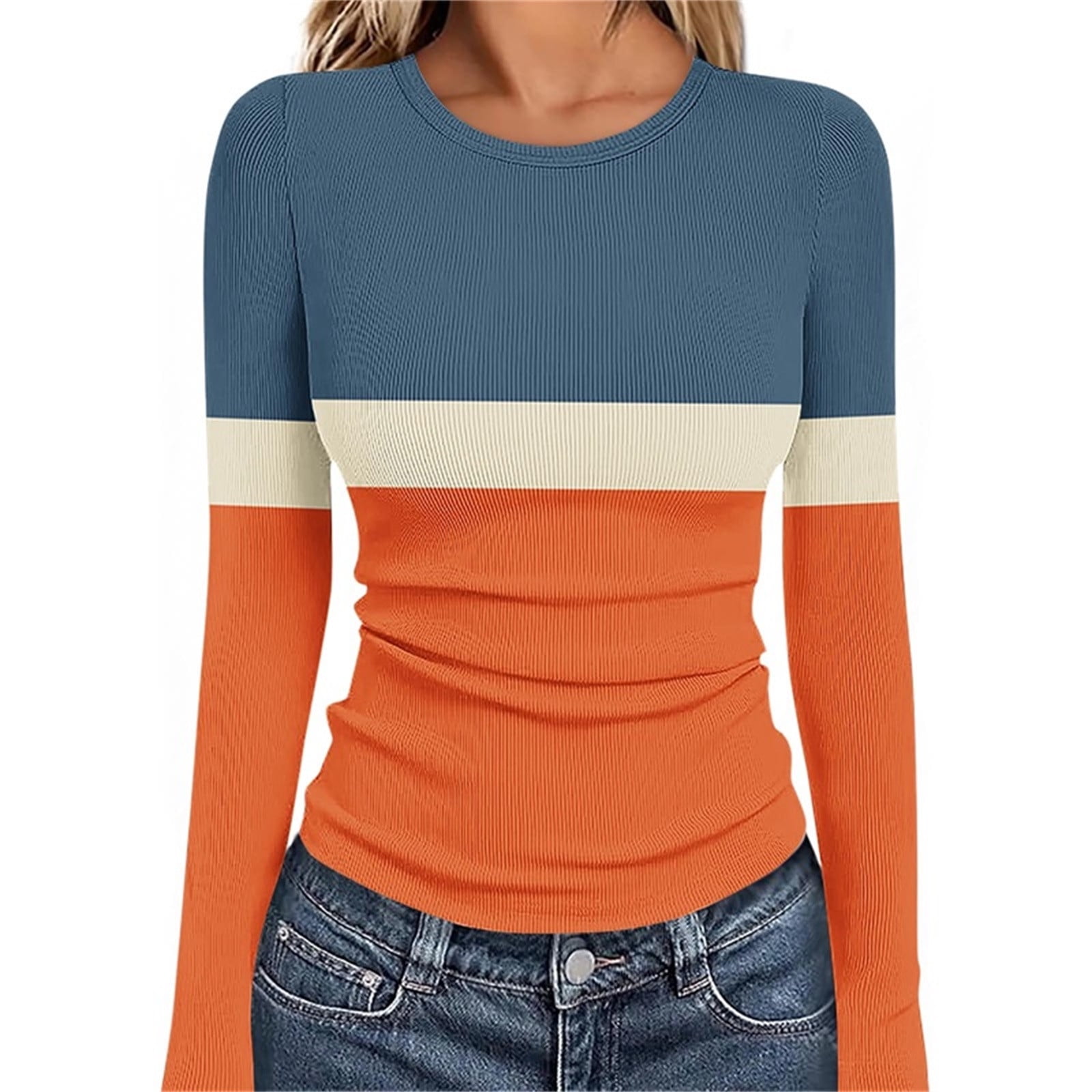ClodeEU Women's Color Block Tunic Tops ,Casual Long Sleeve Round Neck ...