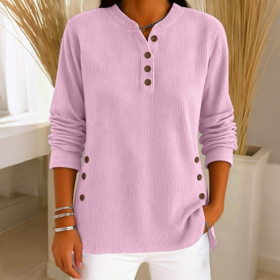 ClodeEU Women's Corduroy V Neck Button Down Shirt,Loose Cute T Shirts ...