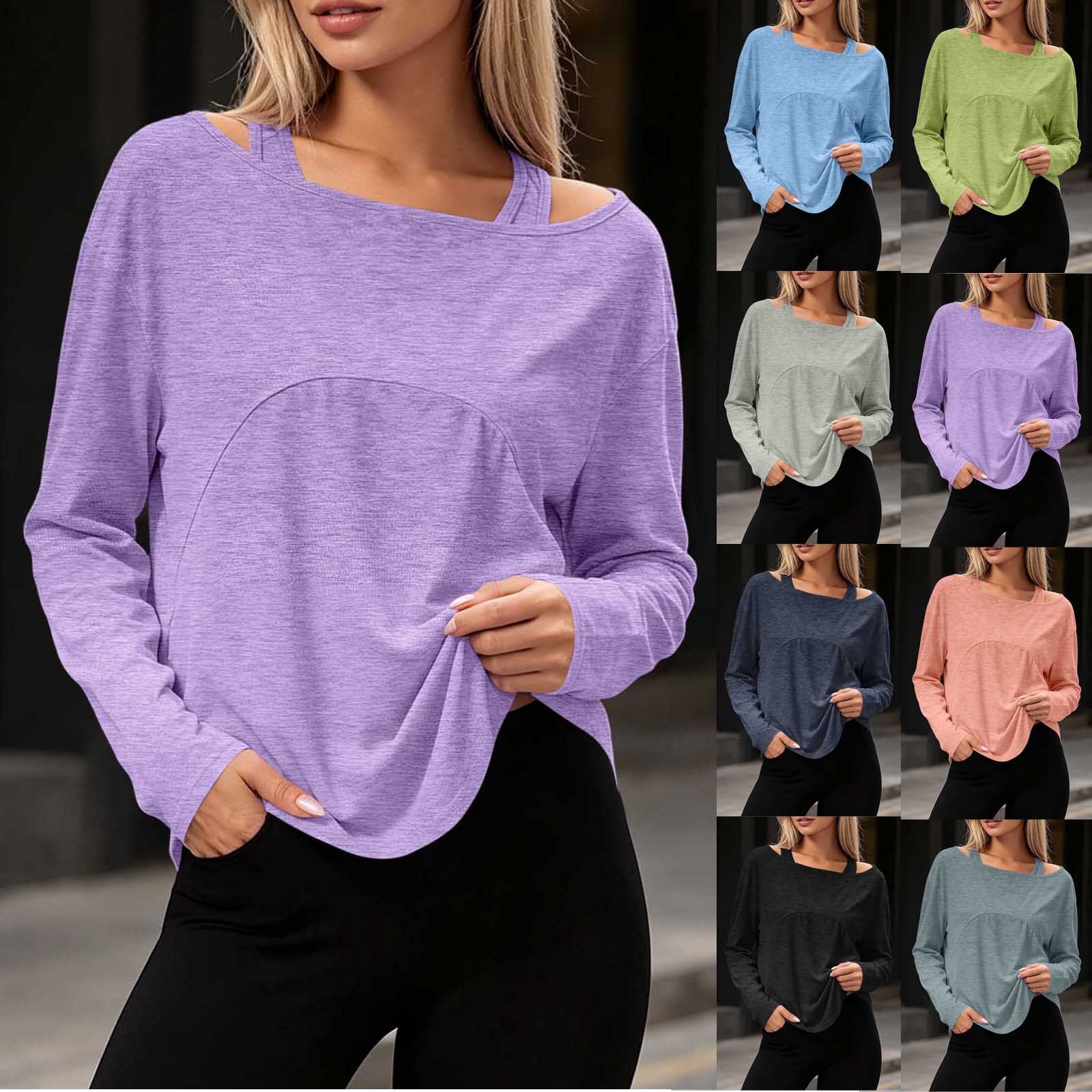 ClodeEU Women's Cotton Off Shoulder Long Sleeve Crewneck Top ,Casual ...