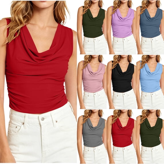 ClodeEU Women's Cowl Neck Sleeveless Tank Top, Slim Fit Solid Color ...