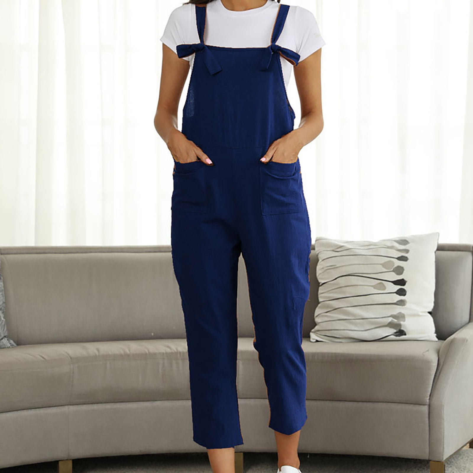 ClodeEU Women's Cropped Bib Overalls with Pockets,Adjustable Spaghetti ...