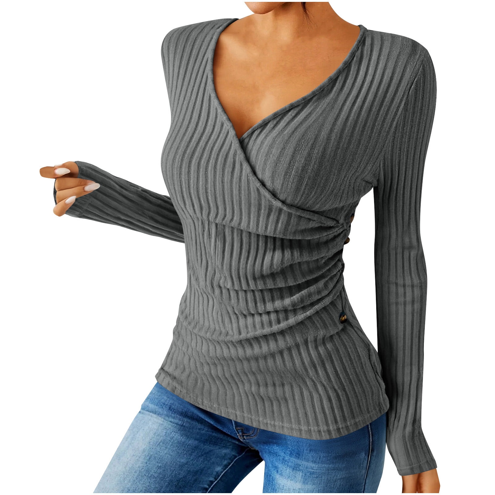 ClodeEU Women's Deep V Neck Wrap Sweater , Casual Fashions Long Sleeve ...