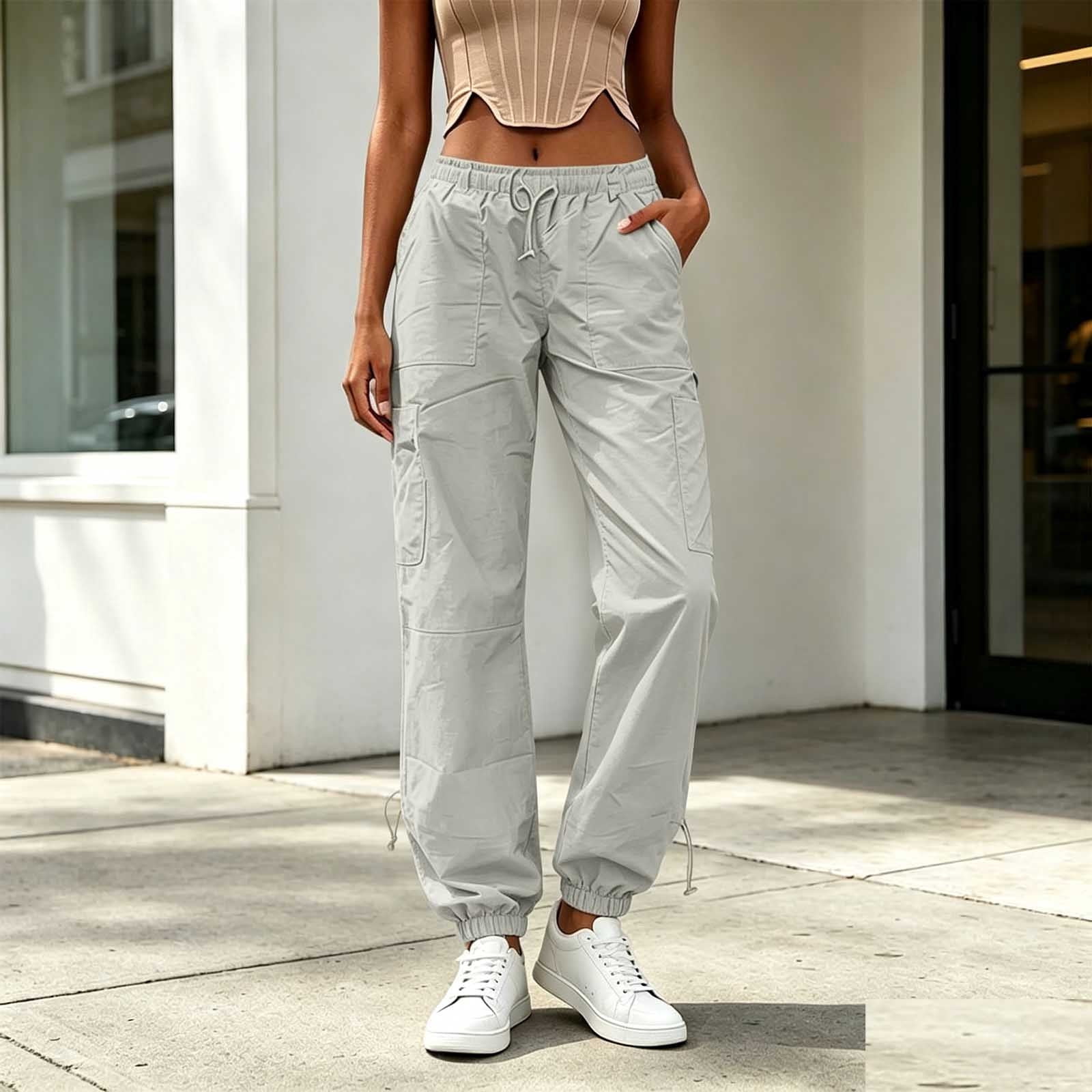 ClodeEU Women's Drawstring Elastic Waist Jogger Cargo Pants with ...