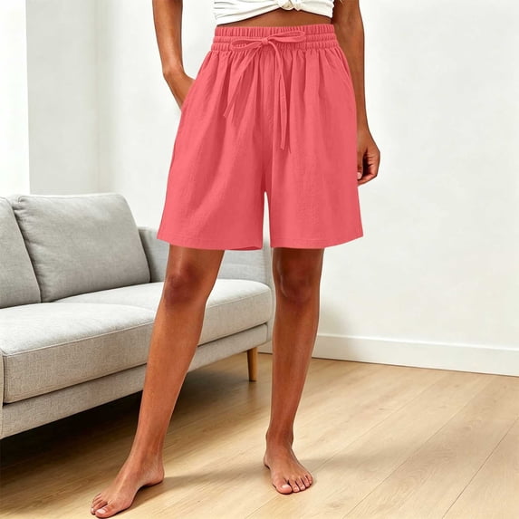 ClodeEU Women's Elastic High Waist Linen Blend Shorts,Casual Loose Fit ...