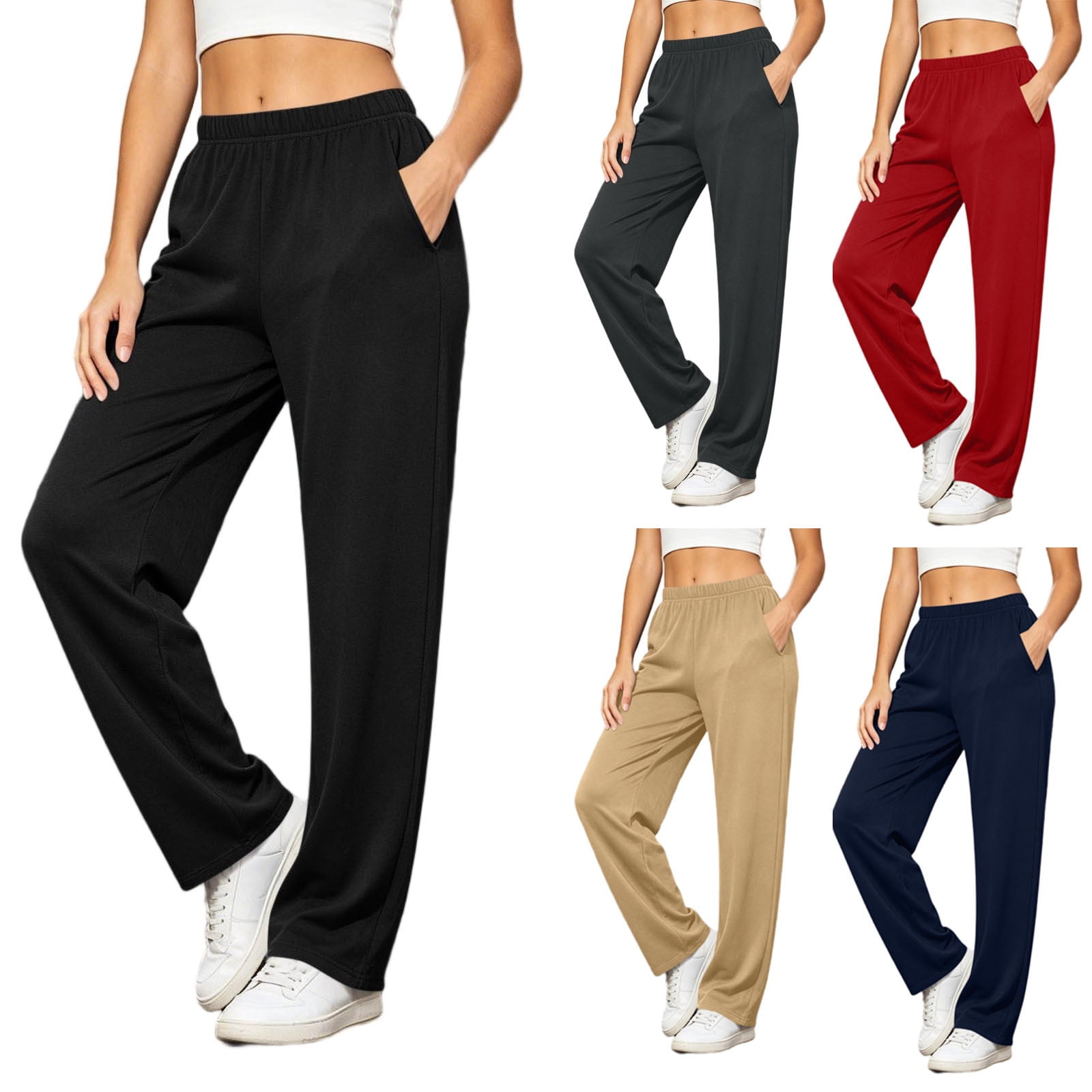 ClodeEU Women's Elastic Waist Straight Leg Sweatpants,Casual Loose ...