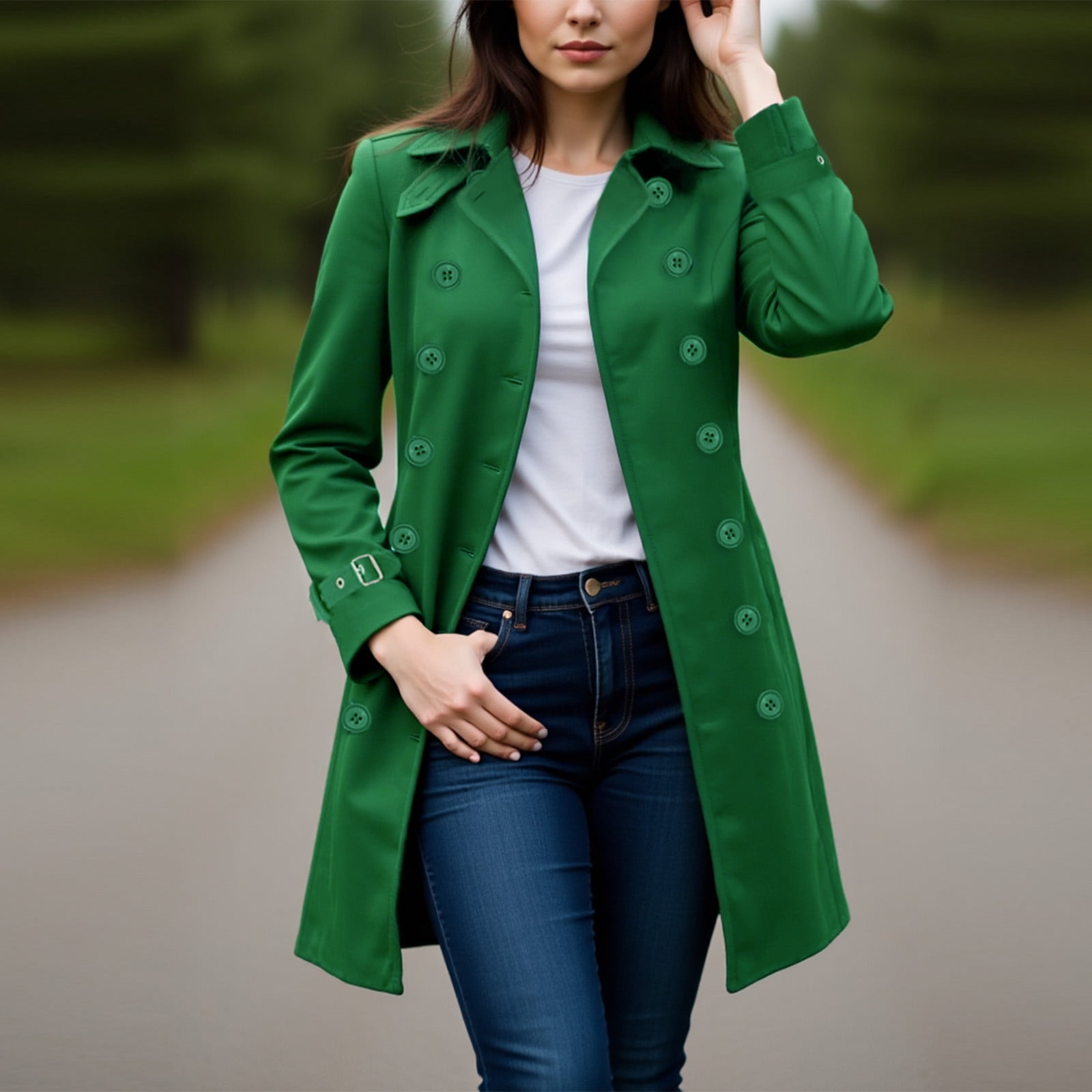 ClodeEU Women's Fall Winter Elegant Notched Lapel Double Breasted ...