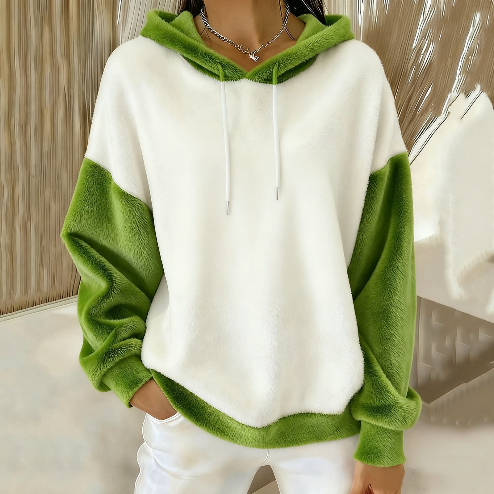 ClodeEU Women's Fleece Hoodie Sweatshirt,Cute Color Block Long sleeve ...