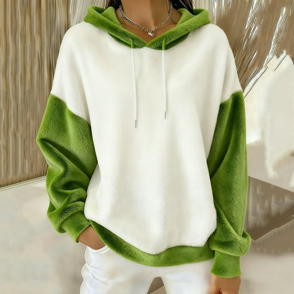 ClodeEU Women's Fleece Hoodie Sweatshirt,Cute Color Block Long sleeve ...