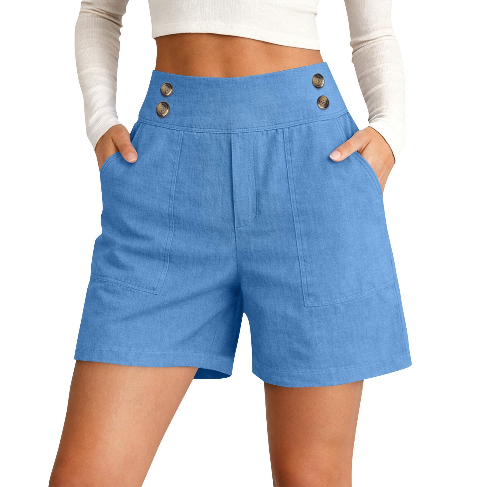 ClodeEU Women's High Waist Button Shorts,Casual Loose Shorts with ...