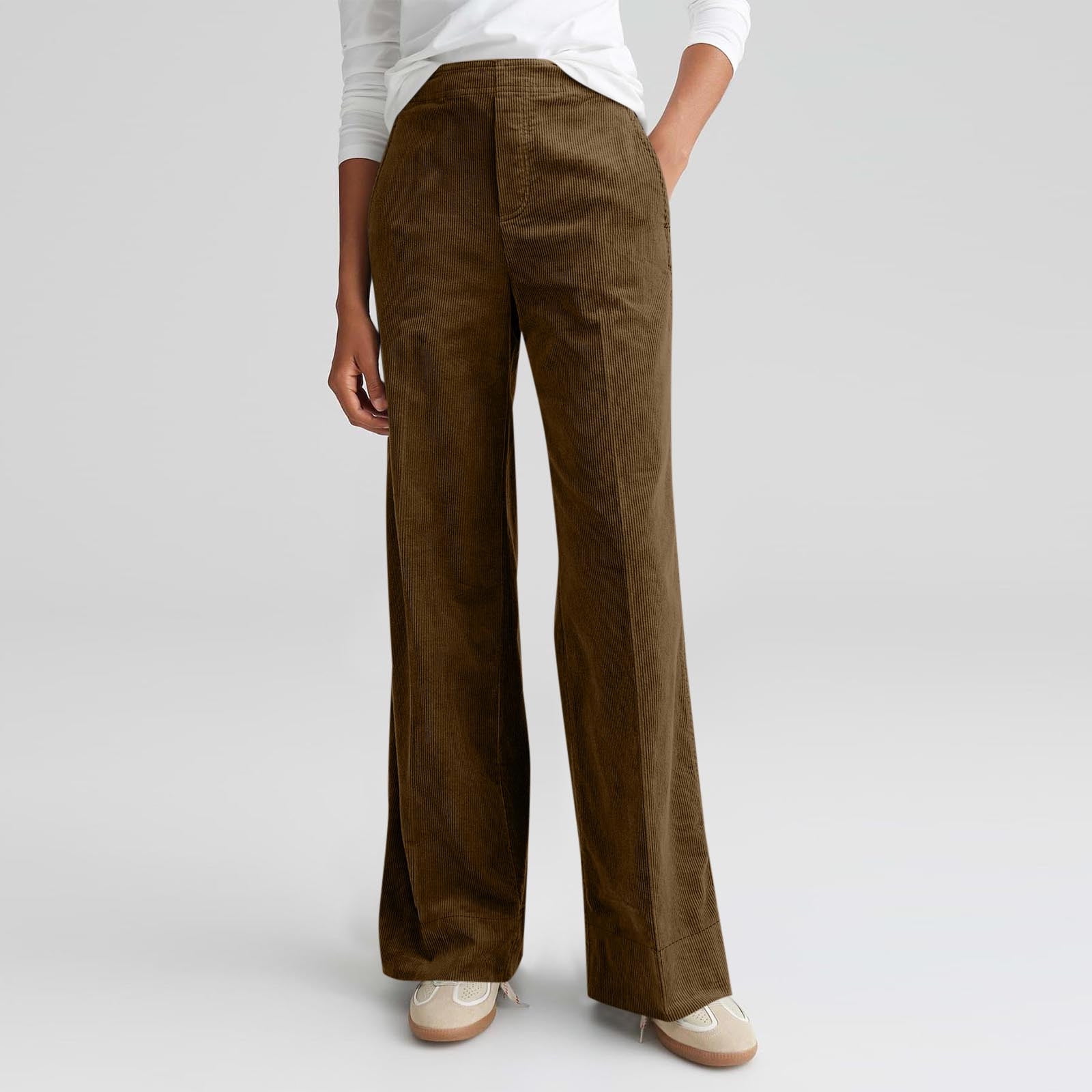 ClodeEU Women's High Waist Corduroy Wide Leg Pants with Pockets ...