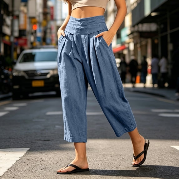 ClodeEU Women's High Waist Cropped Harem Pants,Casual Elastic Waist ...
